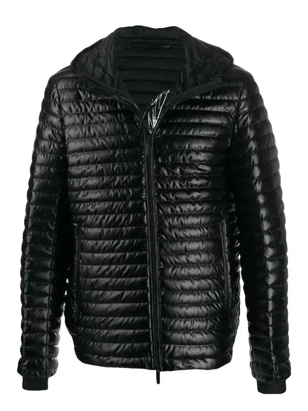 Emporio Armani Quilted Hooded Down Jacket - Black