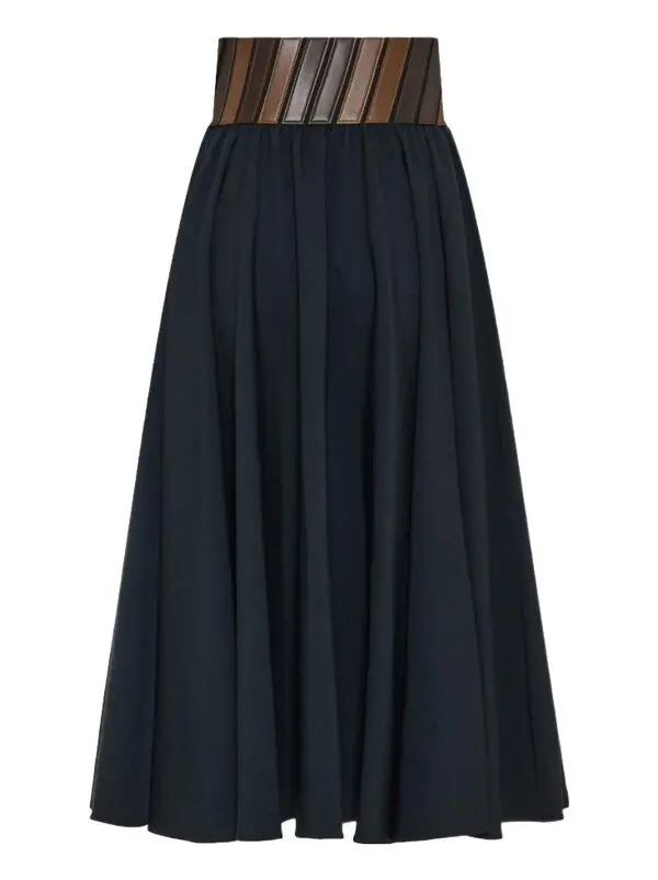 Alaïa Leather Trimmed Midi Skirt - Black