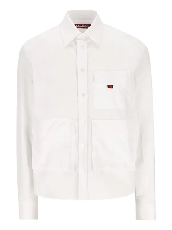 Gucci Web Detailed Long Sleeved Shirt - White