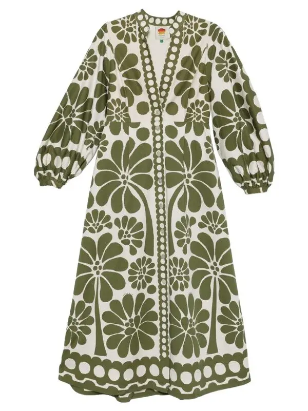 Farm Rio Floral Maxi Dress With Puffed Sleeves - Green