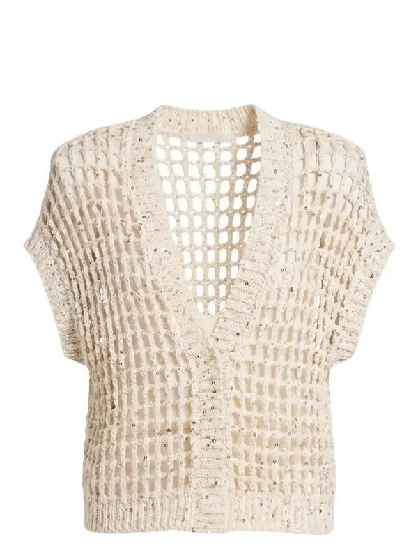 Peserico Open-knit Cardigan With V-neck And Ribbed Details - Nude
