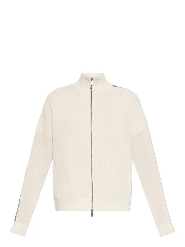 Burberry Checked Trim Zip-up Cardigan - Off White