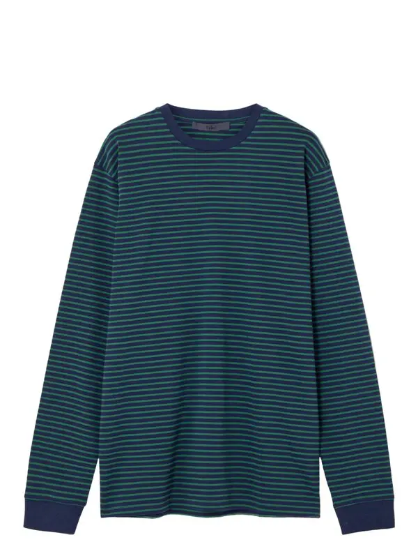 Tibi Striped Cotton-jersey Crewneck T-shirt - Blue