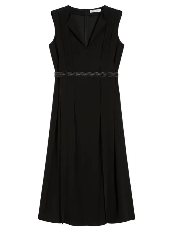 Max Mara Sleeveless V-neck Pleated Midi Dress - Black