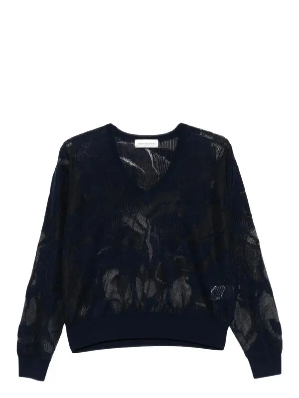 Dries Van Noten Torion Lace V-neck Sweater - Navy