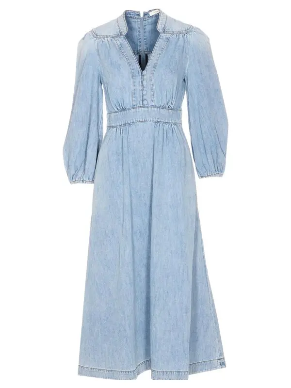 Zimmermann V-neck Flared Denim Midi Dress - Blue