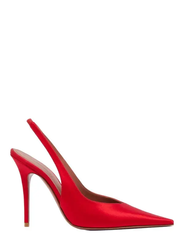 Amina Muaddi Anok Sling 105 Satin Pointed Toe Stiletto Heels - Red
