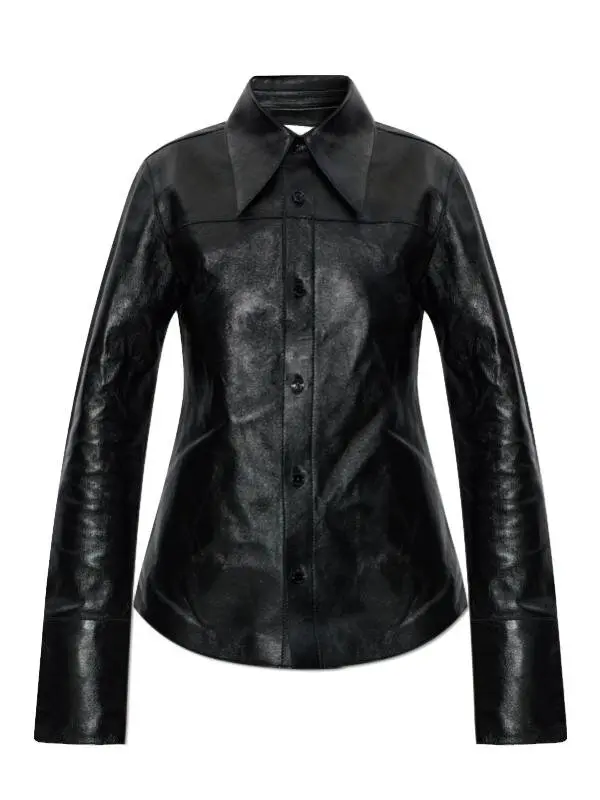 Ami Paneled Leather Shirt - Black