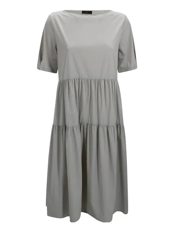 Herno Tiered Midi Dress With Round Neck And Short Sleeves - Gray