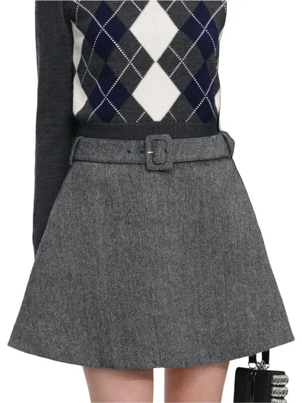 SELF-PORTRAIT Belted A-line Mini Skirt - Grey