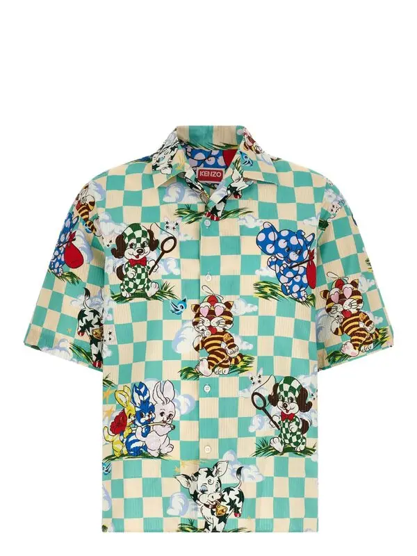 Kenzo Checked Graphic Print Short Sleeved Shirt - Multicolor