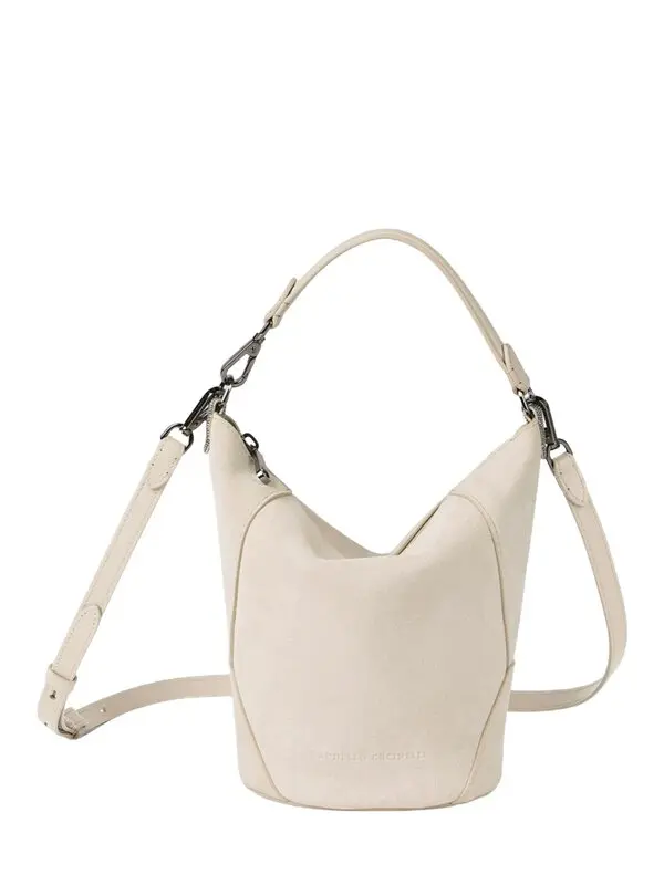 Brunello Cucinelli Suede Bucket Bag With Adjustable Strap - Ivory