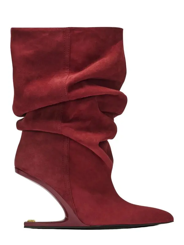 Balmain Suede Wedge Ankle Boots With Logo Detail - Red