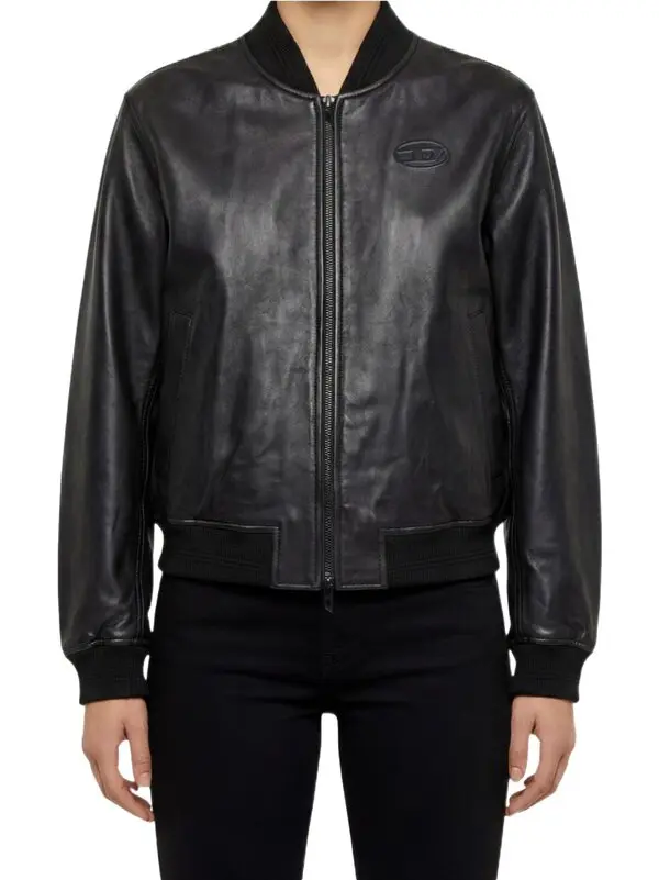 DIESEL® Long-sleeved Leather Bomber Jacket - Black