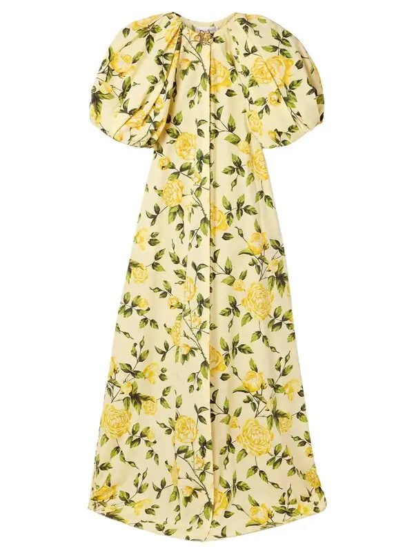 Oscar De La Renta Embellished Floral-print Cotton-blend Poplin Gown - Nude