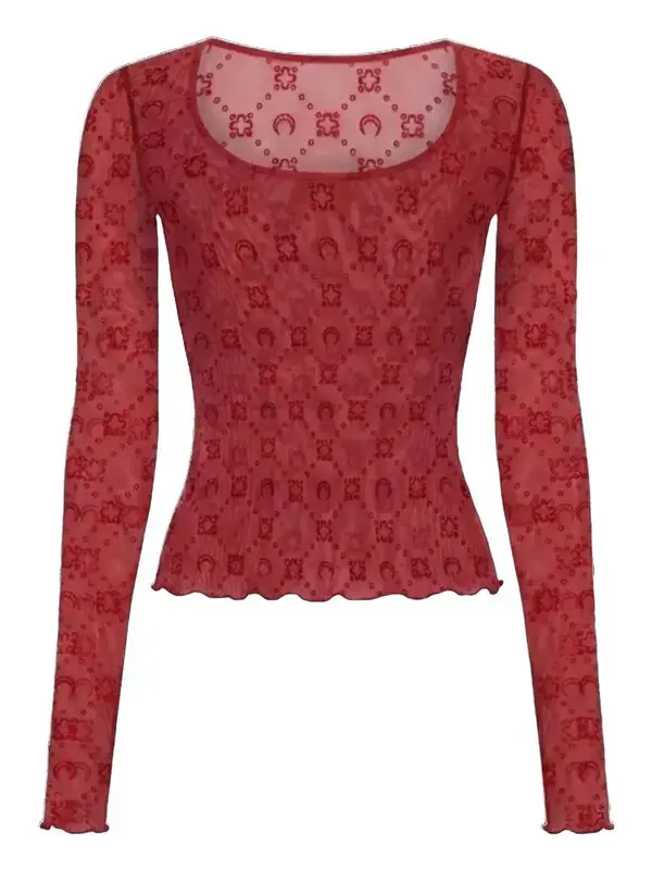 MARINE SERRE Moonogram Mesh Flock Long Sleeve Top - Red