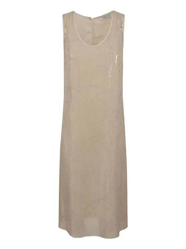 Peserico Sleeveless Dress With Sequins - Beige