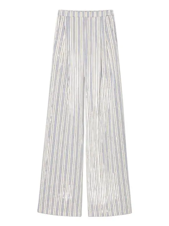 FORTE_FORTE Striped Wide Leg Trousers - Sky