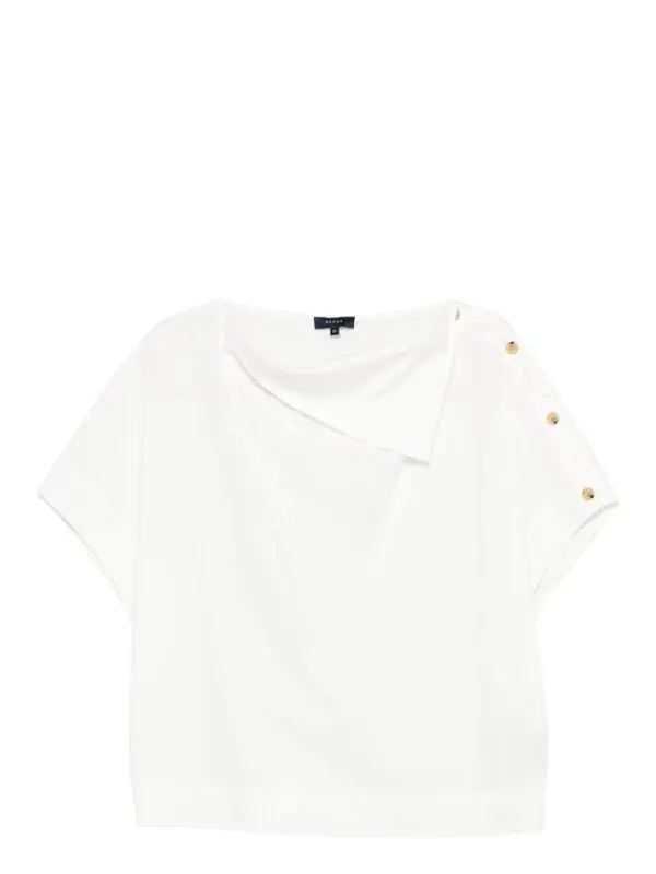 Soeur Asymmetrical Button Detail Short Sleeve Top - White