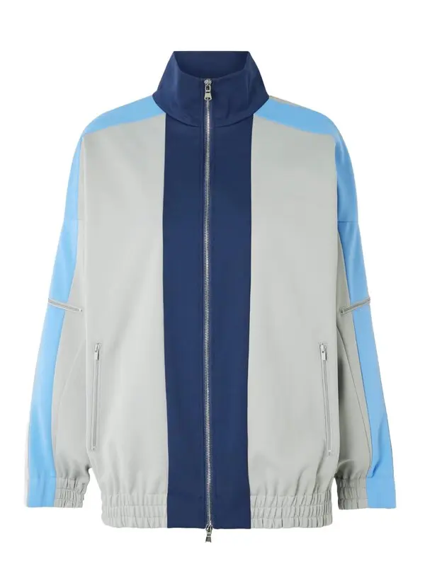 Tibi Color-blocked Jersey Zip-up Jacket - White