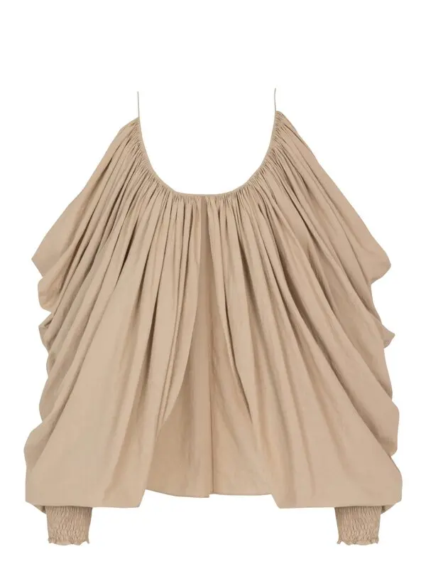 Balmain Strappy Off-the-shoulder Draped Blouse - Beige