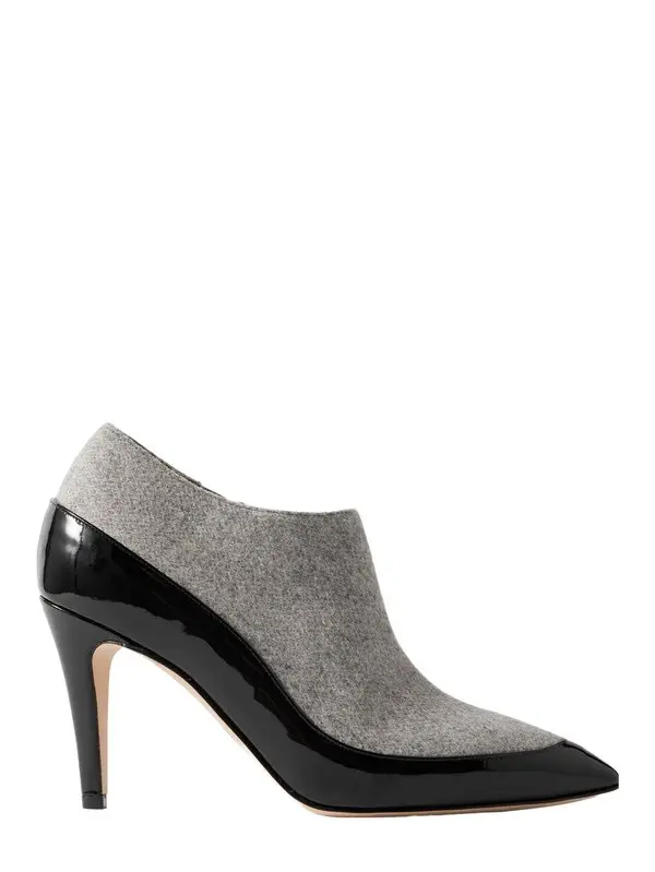 Manolo Blahnik Archepla 90 Patent-leather Trimmed Wool Point-toe Ankle Boots - Black