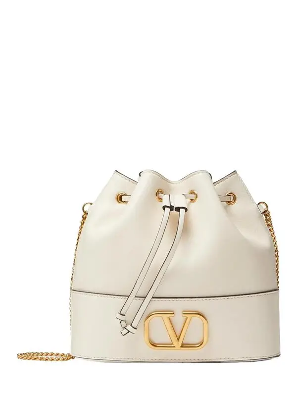 Valentino Garavani Vlogo Signature Drawstring Mini Bucket Bag - Light Ivory White