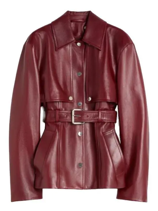 Sportmax Belted Leather Jacket - Bordeaux Red