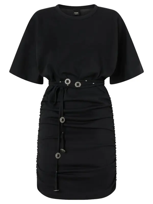 Pinko Ruched Belted T-shirt Dress - Black