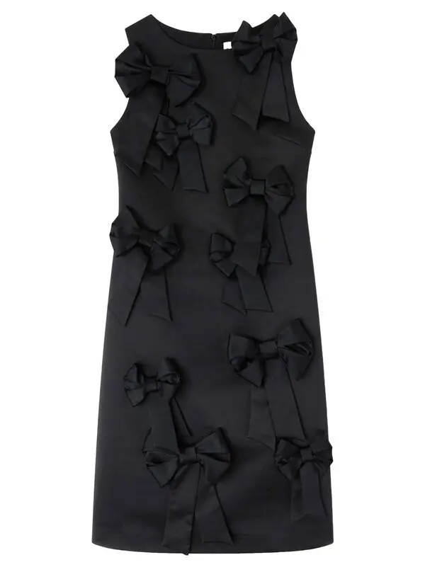 GANNI Satin Bow Embellished Round Neck Dress - Black