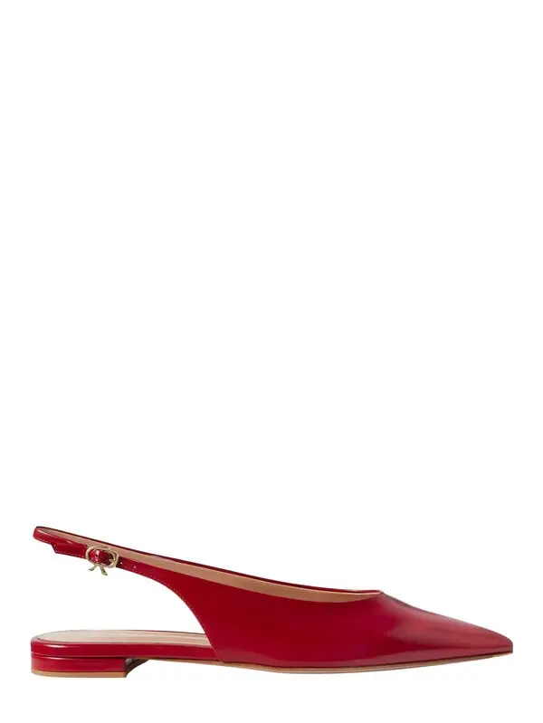 GIANVITO ROSSI Patent Leather Slingback Flats With Ribbon Buckle - Red
