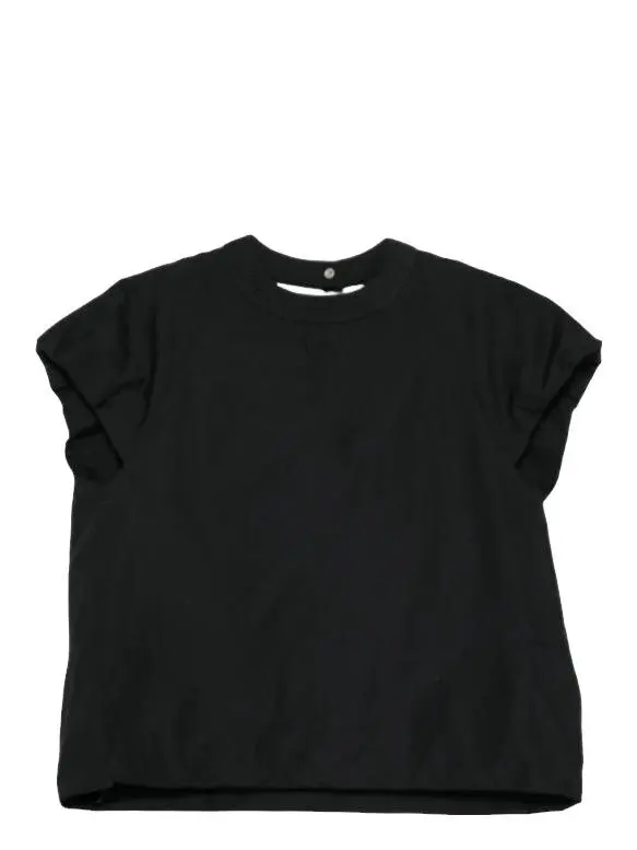 Sacai Poplin Open-back Short Sleeve Top With Drawstring Hem - Black