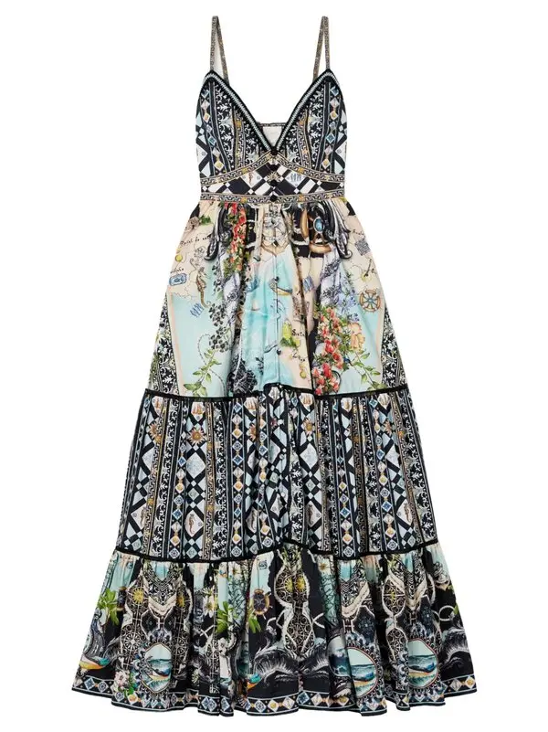 Camilla Tiered Printed Organic Cotton-poplin Maxi Dress - Black
