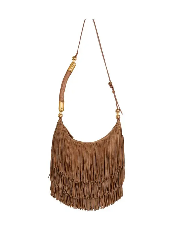 Balmain Fringed Suede Hobo Bag - Brown