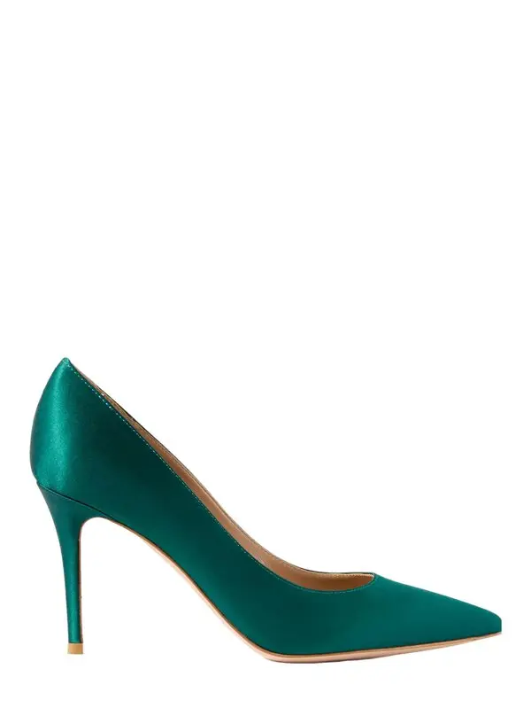 GIANVITO ROSSI Emerald Satin Pointed Toe Stiletto Pumps - Green
