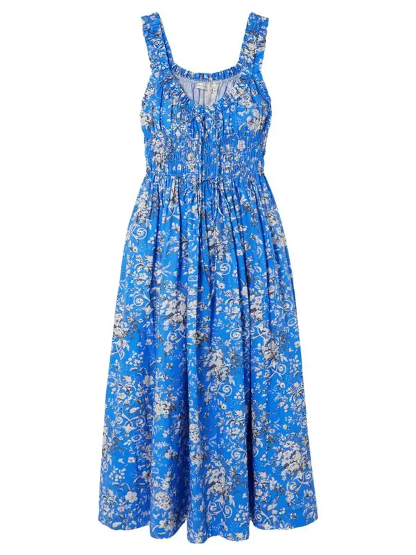 DÔEN Floral Print Pleated Midi Dress - Blue