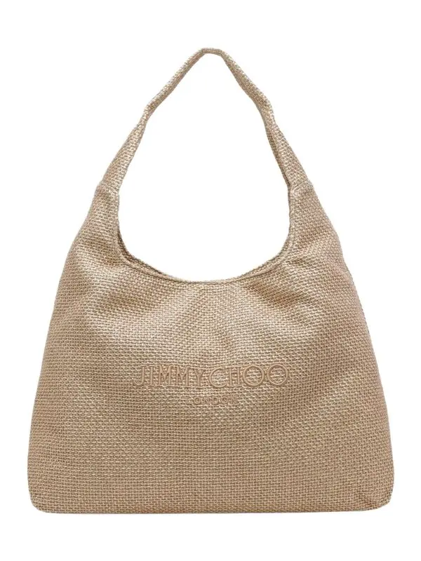 JIMMY CHOO Logo Embroidered Woven Shoulder Bag - Nude