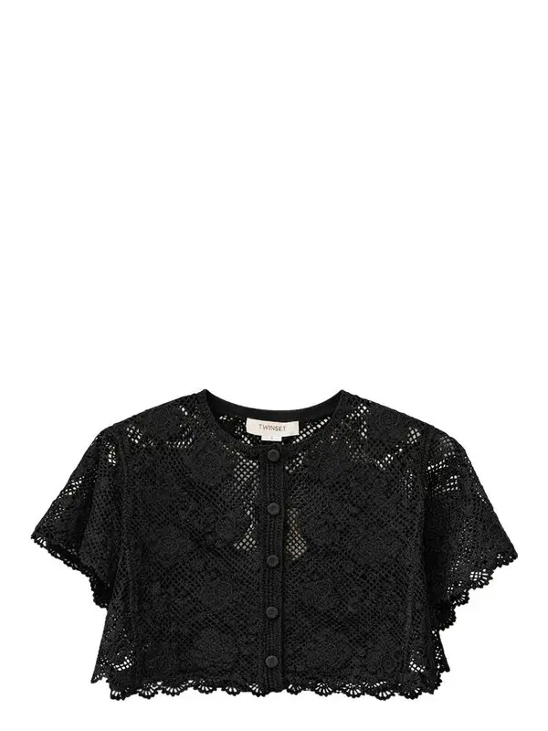 TWINSET Cropped Lace Knitted Jacket - Black