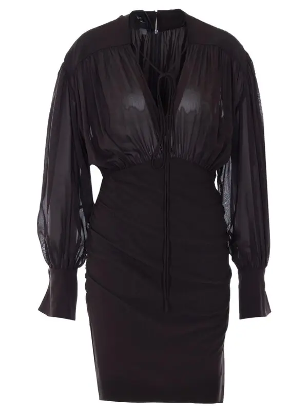 Pinko Long Sleeve V-neck Mesh Dress - Black