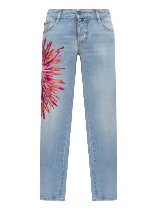 Dsquared2 Jenna Embroidered Straight Jeans - Blue