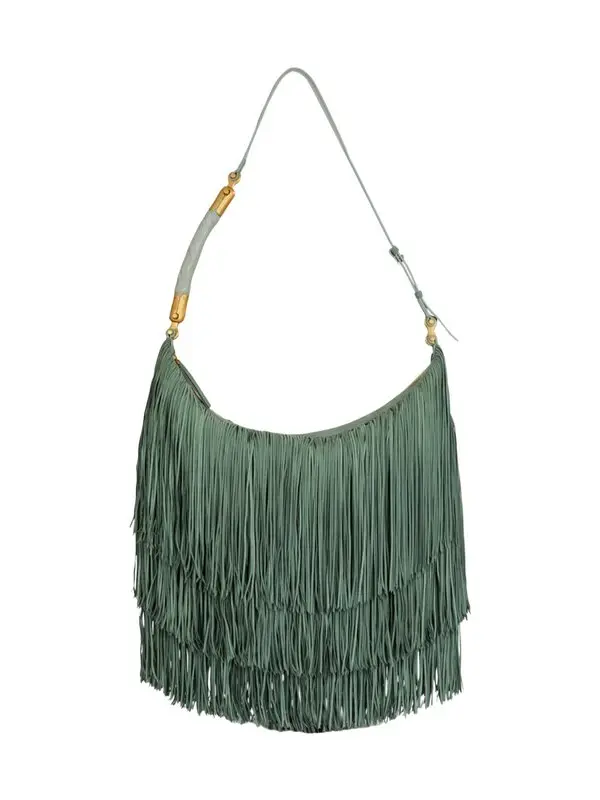 Balmain Fringe Suede Hobo Bag - Green
