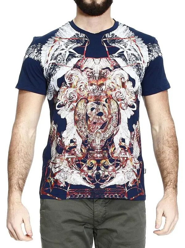 Just Cavalli Navy Blue Printed T-shirt - Multicolor