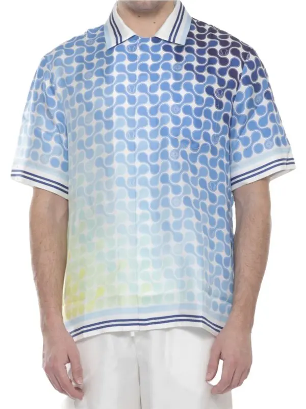 Casablanca Cuban Pattern Bowling Shirt - Blue