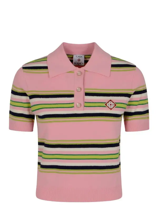 Casablanca Striped Knit Polo T-shirt - Pink
