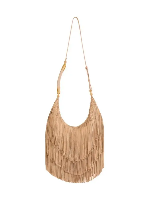 Balmain Fringed Suede Hobo Bag - Beige