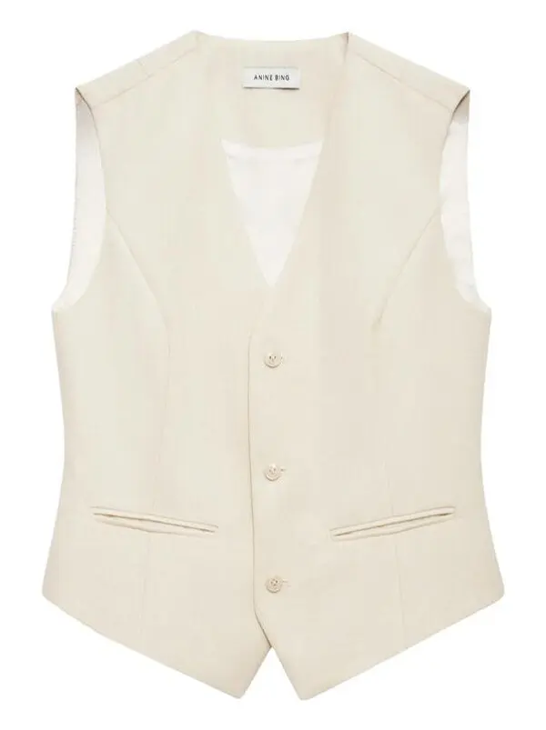 ANINE BING Mario Button V-neck Waistcoat - Off White