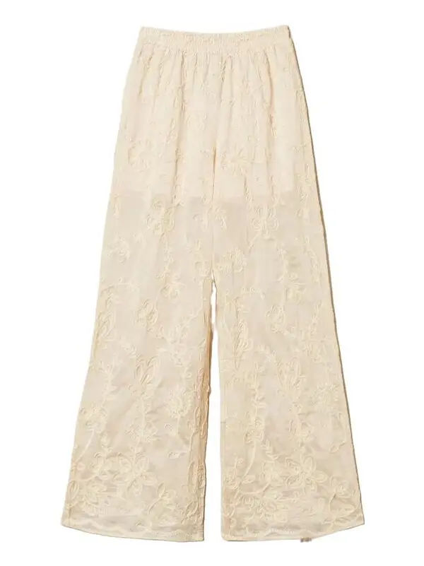 TWINSET Embroidered Palazzo Pants - Nude
