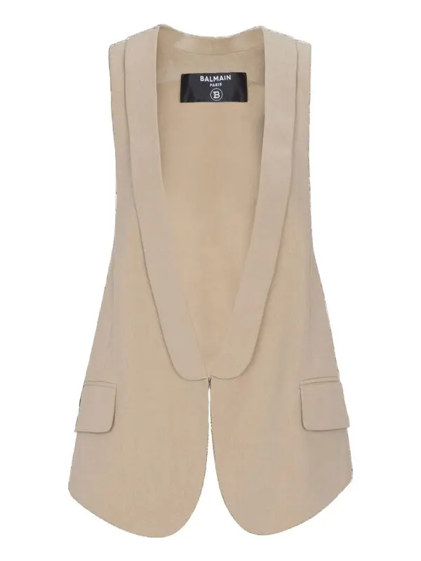 Balmain Gabardine Shawl Collar Vest - Nude