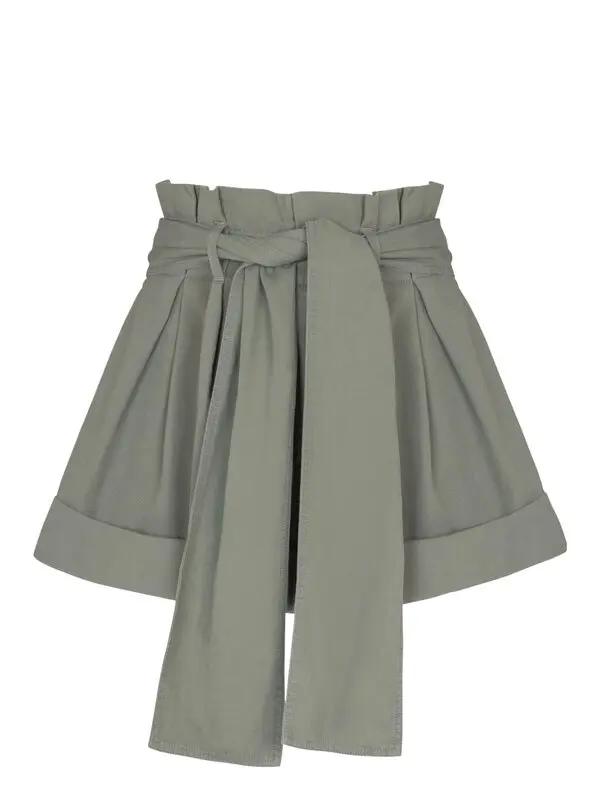 Balmain Pleated Belted High-waist Shorts - Gray