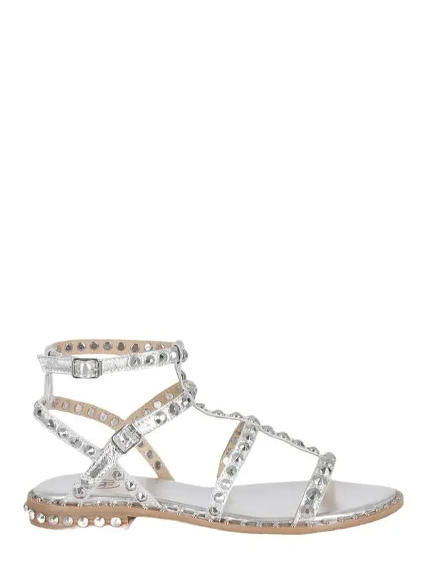 Ash Round-toe Sandals With Stud Embellishments - White